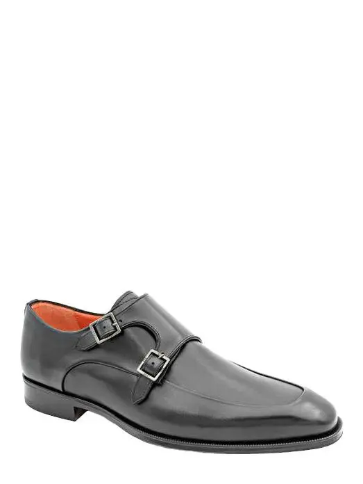 Mezlan Double Buckle Monk Strap Shoe - Black