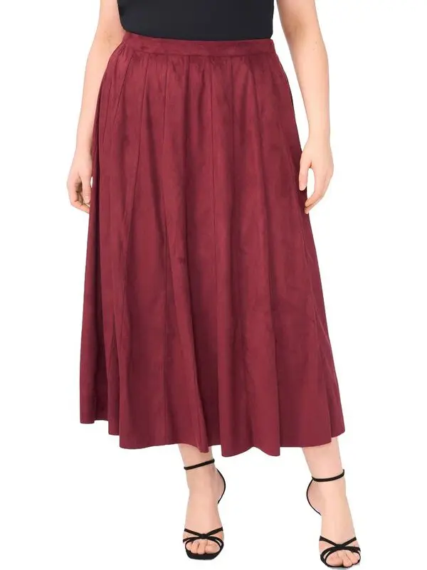 Halogen Panelled Pintuck Faux Suede Midi Skirt - Winterberry