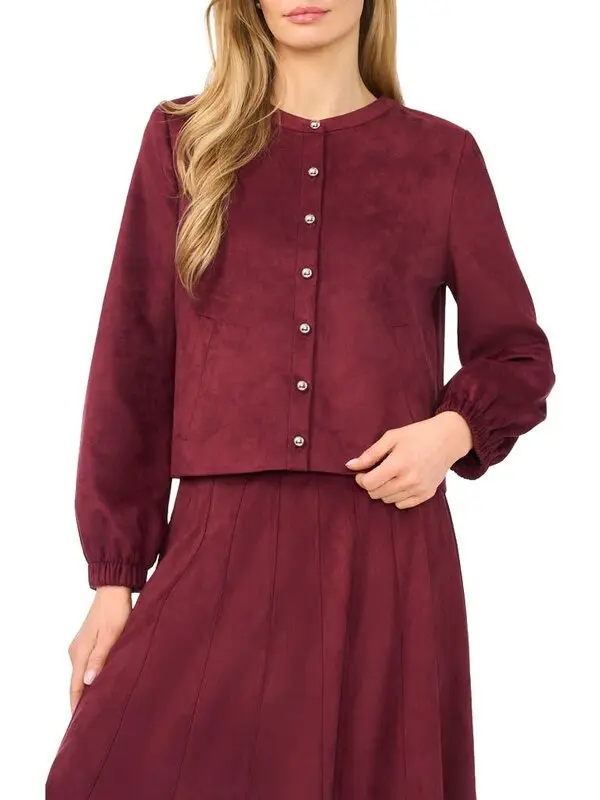 Halogen Faux Suede Jacket With Button Closure - Winterberry