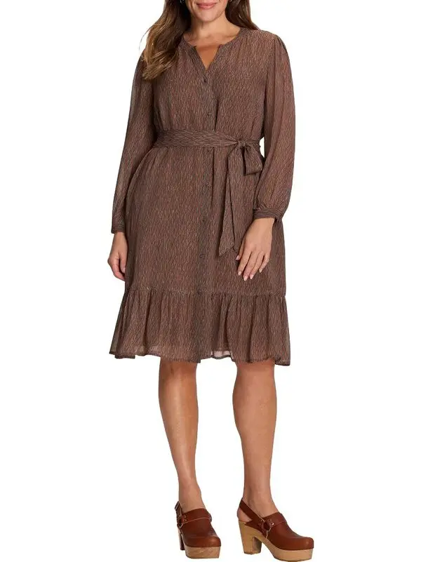 NIC+ZOE Dotted Tie-waist Georgette Dress - Brown Multi