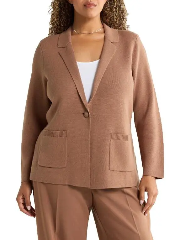 NIC+ZOE Knit Cotton Blend Single Button Blazer - Tigernut
