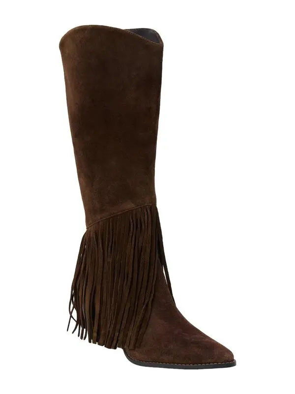 Matisse Tatum Fringe Pointed Toe Knee High Suede Boots - Chocolate Suede