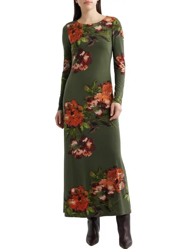 Julia Jordan Floral Long Sleeve Maxi Dress - Green Multi
