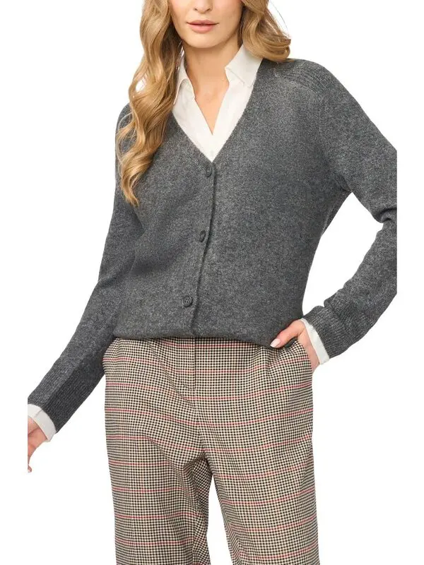 Halogen Mixed Media V-neck Cardigan - Medium Heather Grey