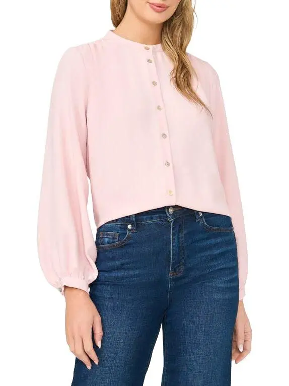 Halogen Shirred Mock Neck Long Sleeve Shirt - Pink Cloud