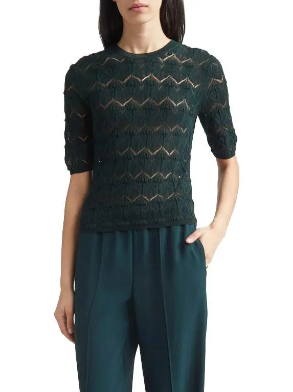 Vince Pointelle Knit Cotton Blend Sweater - Juniper