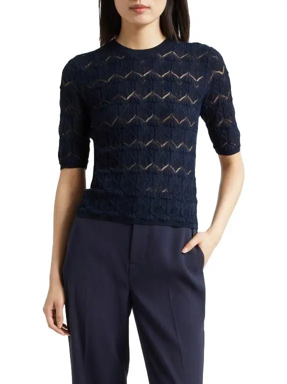 Vince Pointelle Knit Cotton Blend Sweater - Twilight Navy