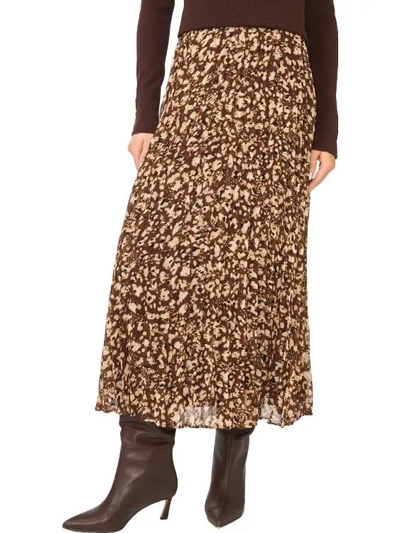 Halogen Pleated Patterned Midi Skirt - Chicory Coffee