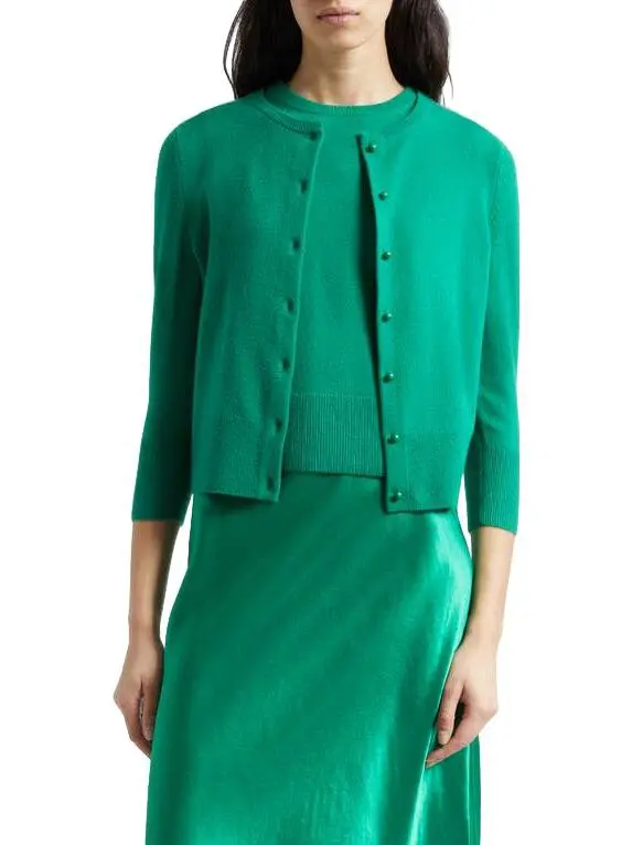 Vince Wool Blend Crewneck Cardigan - Emerald