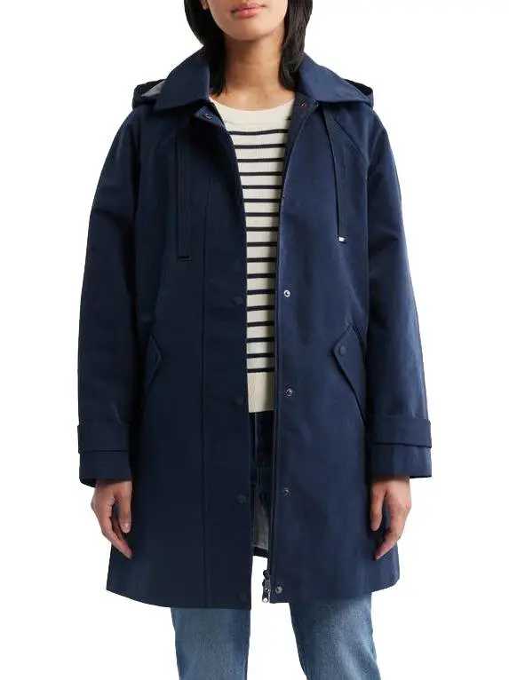 Bernardo Flared Hooded Raincoat - Navy