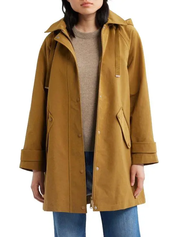 Bernardo Flared Hooded Raincoat - Tan