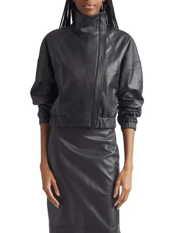 Vince Leather Moto Jacket With Stand Collar - Black
