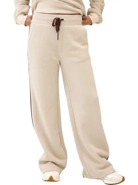 THREADS 4 THOUGHT Lupita Fleece Track Pants With Side Stripes - Oatmeal/tapioca