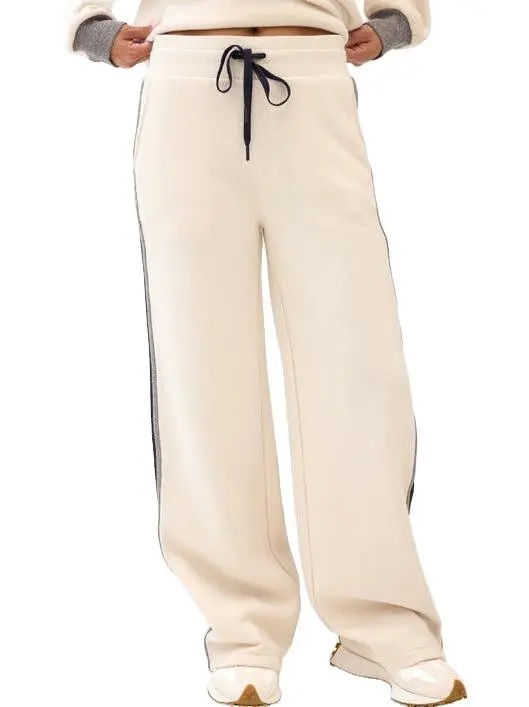 THREADS 4 THOUGHT Lupita Fleece Track Pants With Side Stripes - Tapioca/heather Grey