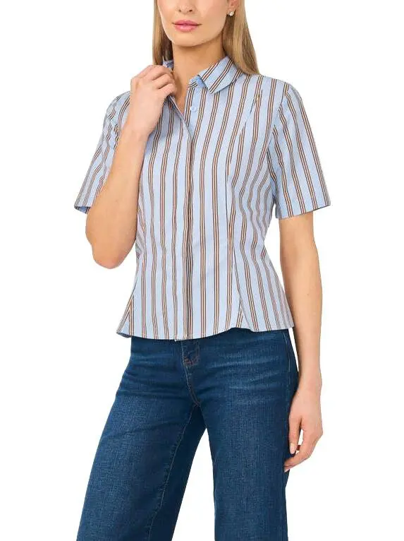 Halogen Princess Seam Striped Button-up Shirt - Light Blue