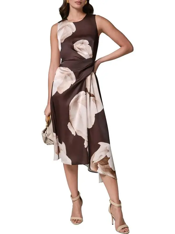 Donna Karan New York Floral Print Satin Midi Dress - Espresso Multi