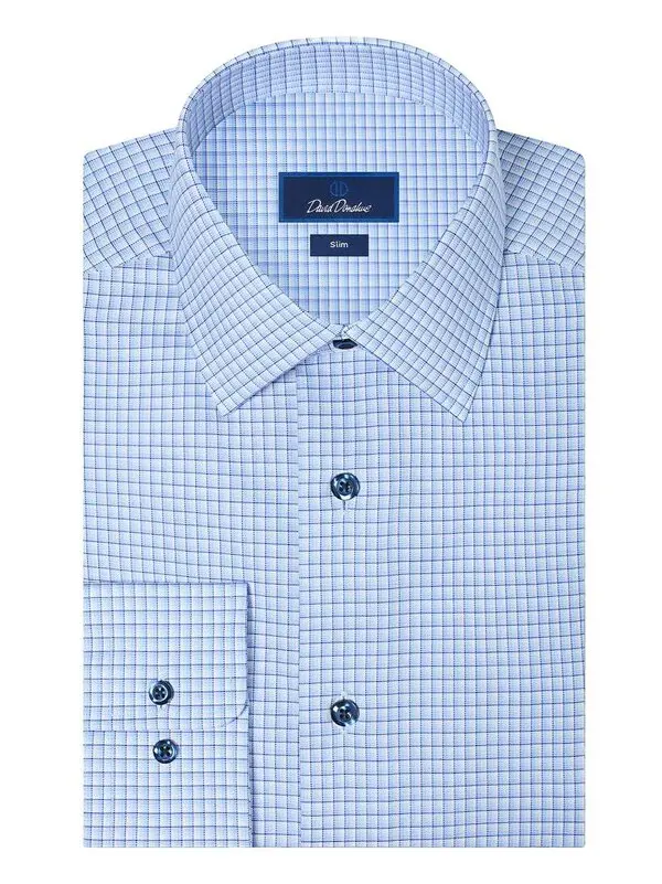 David Donahue Slim Fit Shadow Check Stretch Cotton Twill Dress Shirt - Blue