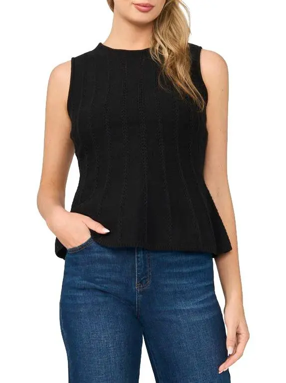 Halogen Sleeveless Peplum Top With Pointelle Stitching - Rich Black