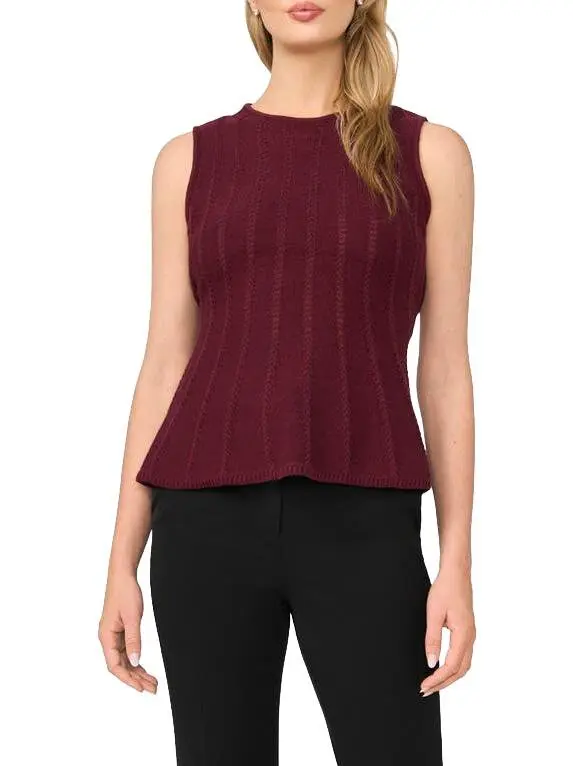 Halogen Sleeveless Peplum Top With Pointelle Stitching - Winterberry