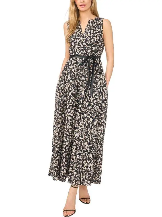 Halogen Printed Tie Waist Maxi Dress - Rich Black