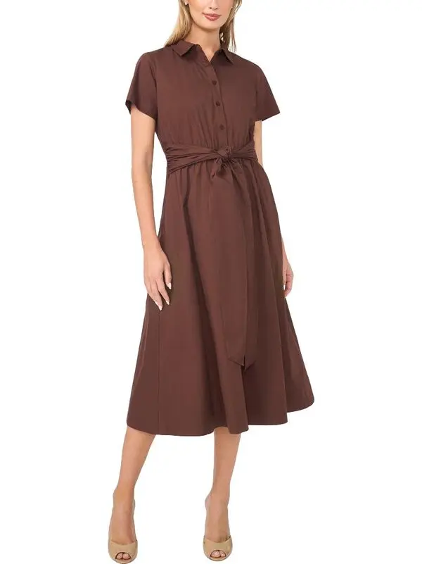 Halogen Tie Waist Cotton Shirtdress - Chicory Coffee