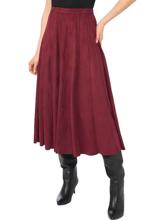 Halogen Panelled Pintuck Faux Suede Midi Skirt - Winterberry