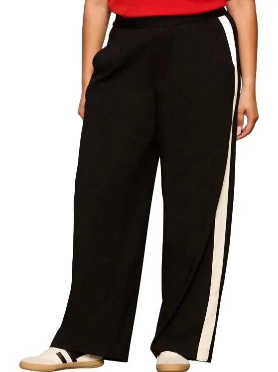 Sanctuary Wide Leg Track Pants With Racing Stripes - Black