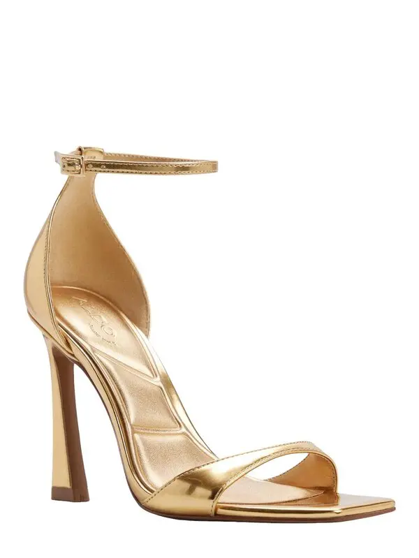 Aldo Evvie Ankle Strap Sandal With Square Toe And Flare Heel - Gold