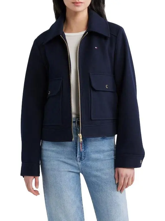 Tommy Hilfiger Cropped Work Jacket With Spread Collar - Navy