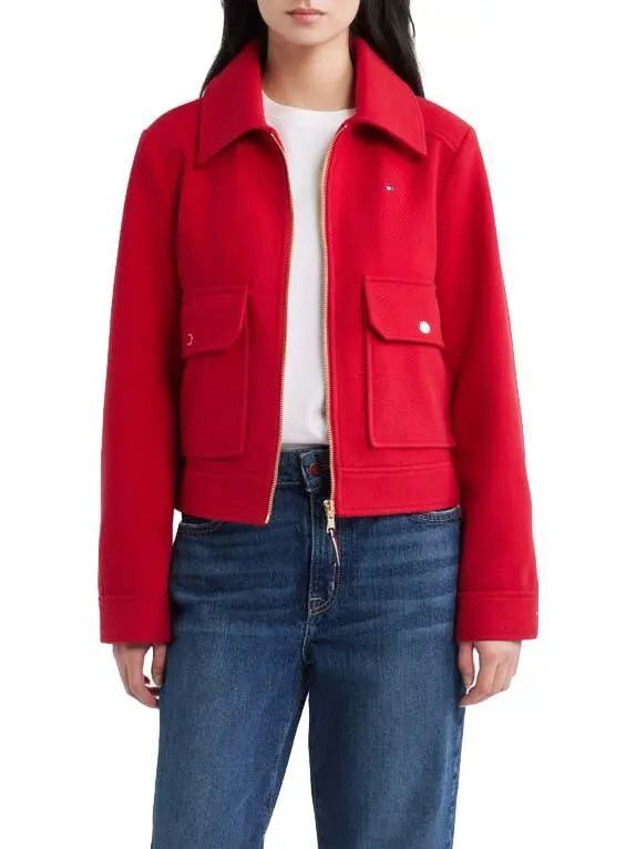 Tommy Hilfiger Cropped Work Jacket With Spread Collar - Red