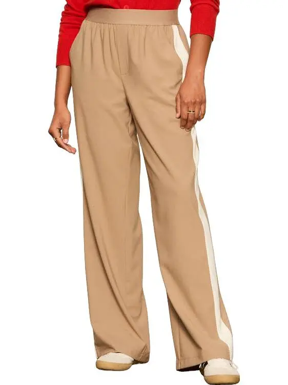 Sanctuary Wide Leg Track Pants With Racing Stripes - Almond