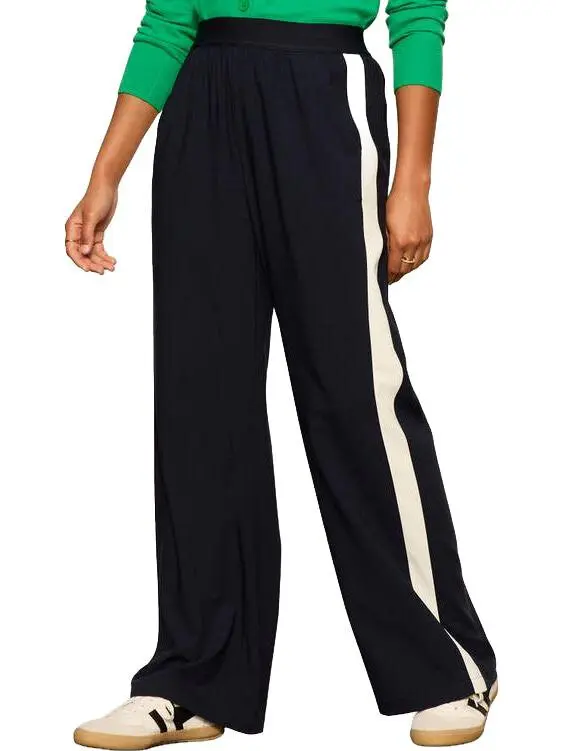 Sanctuary Wide Leg Track Pants With Racing Stripes - Navy