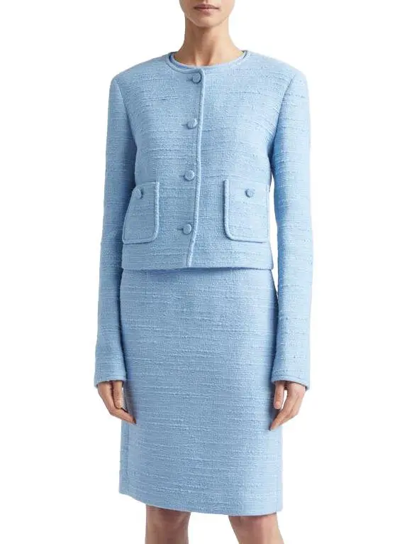 Lafayette 148 New York Patch Pocket Tweed Short Jacket - Blue Oasis