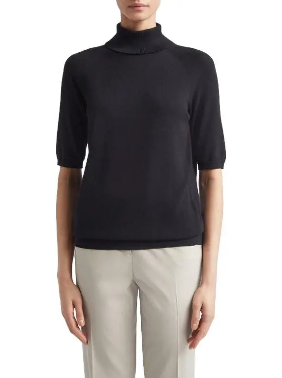 Lafayette 148 New York Short Sleeve Raglan Turtleneck Sweater - Black