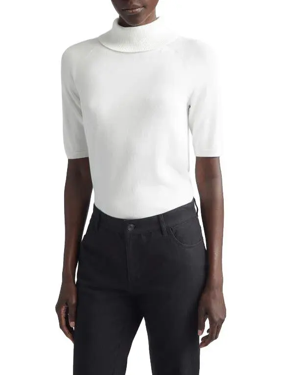 Lafayette 148 New York Short Sleeve Raglan Turtleneck Sweater - Cloud