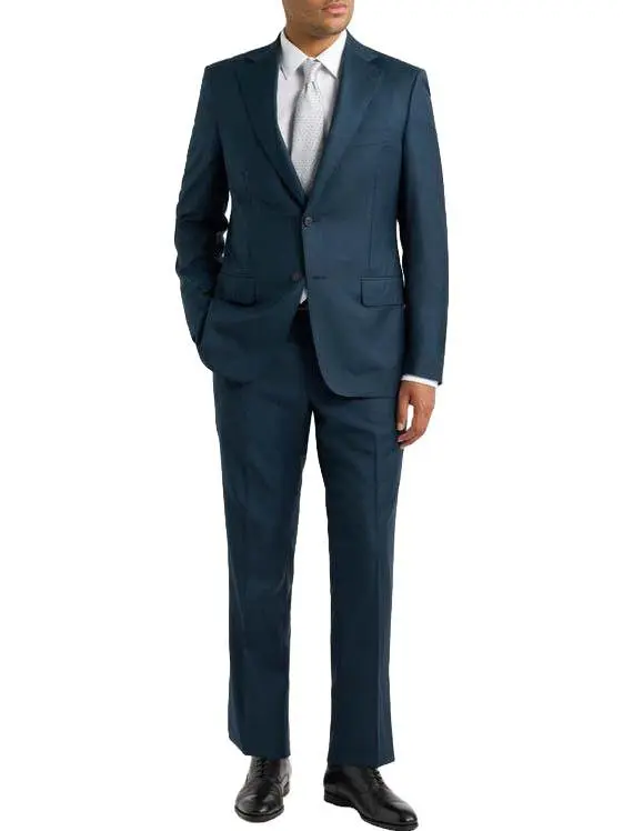 HERITAGE GOLD Solid Teal Super 130s Wool Suit - Green