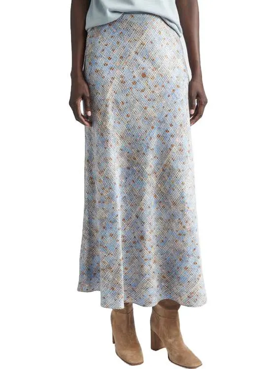 Lafayette 148 New York Bias Cut Stretch Silk A-line Maxi Skirt - Blue Oasis Multi