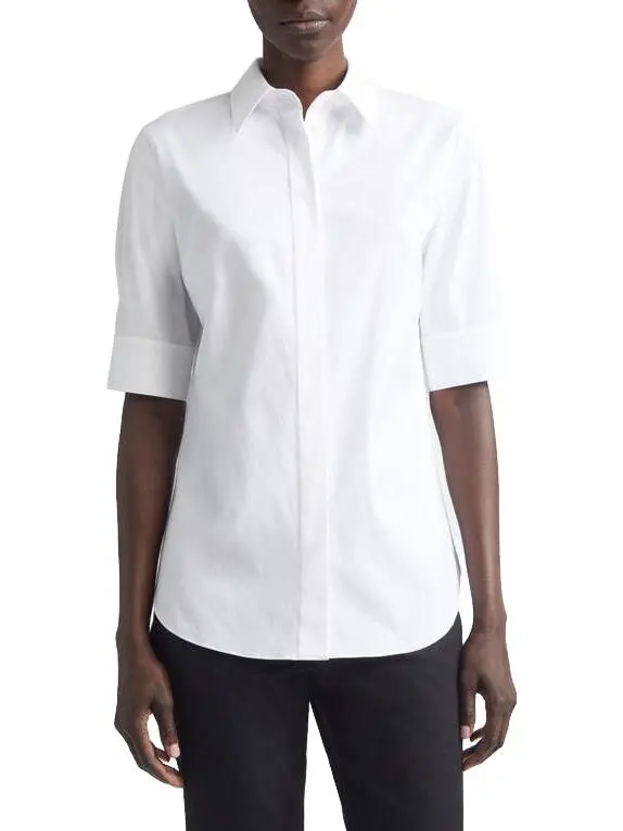 Lafayette 148 New York Elbow Sleeve Button-up Shirt - White