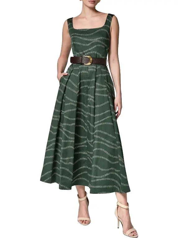 Donna Karan New York Abstract Print Fit & Flare Midi Dress - Forest