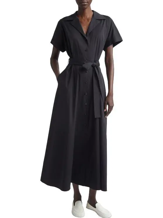 Lafayette 148 New York Belted Stretch Cotton Blend Shirtdress - Black