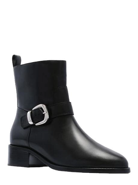 FRANKIE4 Leather Buckled Zip-up Ankle Boot - Black