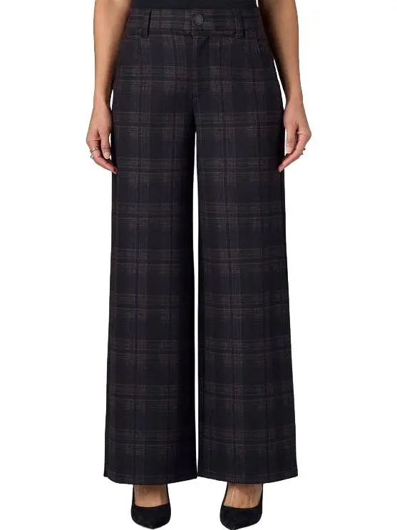 Wit & Wisdom Whitney Skyrise Plaid Wide Leg Trousers - Black/wheat
