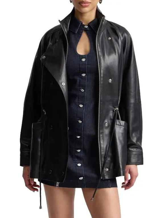 Avec Les Filles Slouchy Leather Jacket With Drawcord Waist - Black
