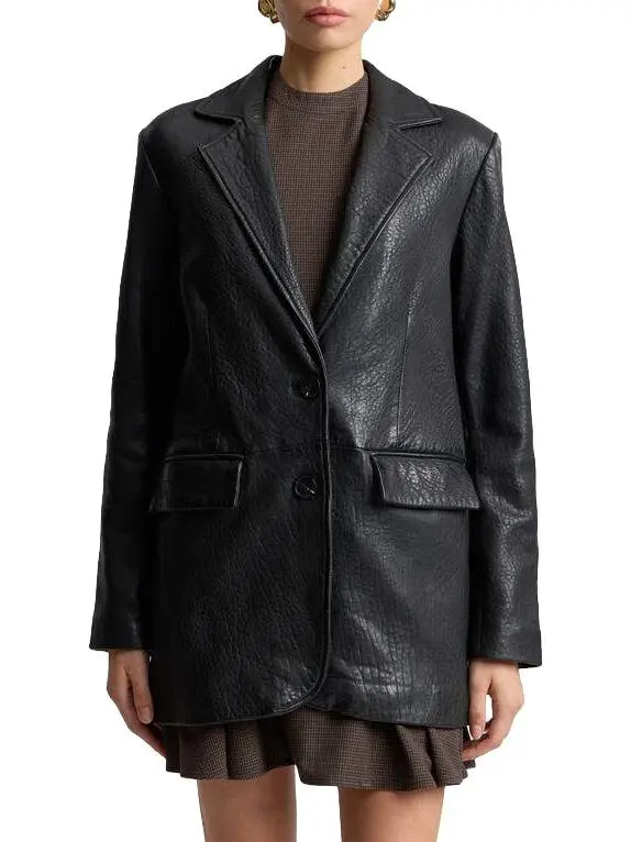 Avec Les Filles Relaxed Leather Blazer - Black