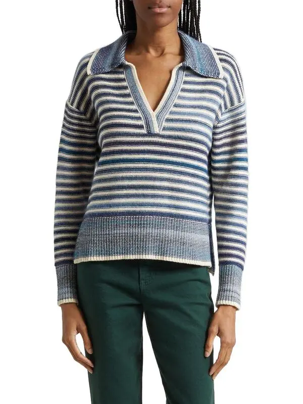 Veronica Beard Koko Striped Cotton & Wool Blend Sweater - Navy Multi