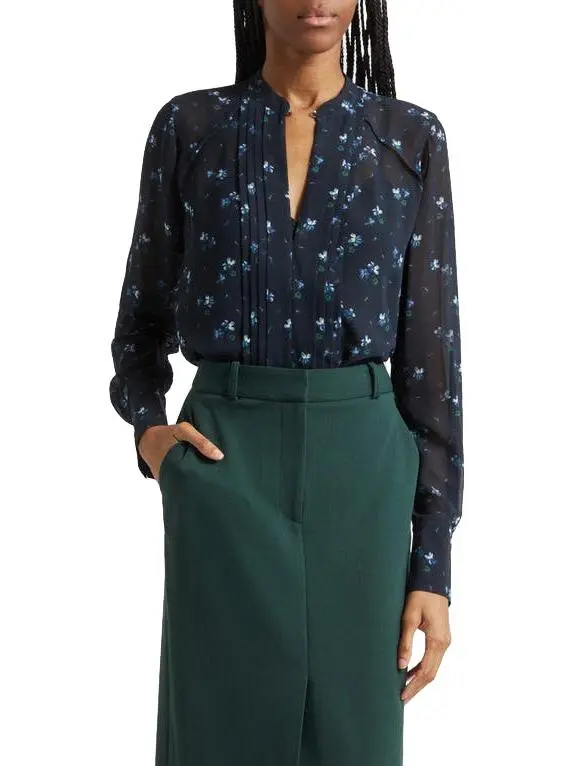 Veronica Beard Rennon Floral Pleat Detail Top - Navy Multi