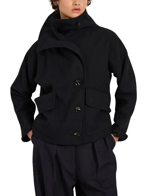 Bernardo Funnel Neck Wool Blend Coat - Navy