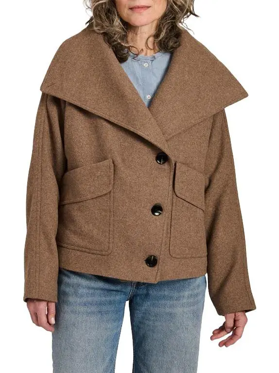 Bernardo Funnel Neck Wool Blend Coat - Pine Bark