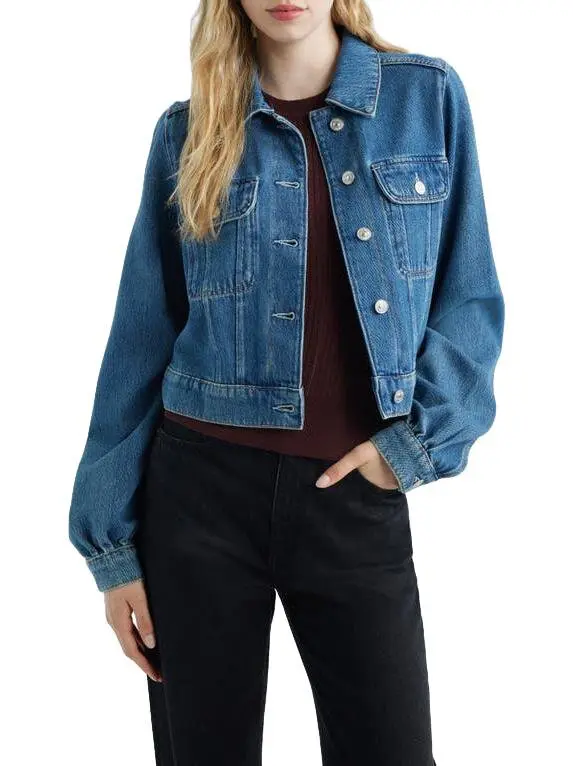 Paige Pacey Crop Denim Jacket With Cuffed Sleeves - Navili