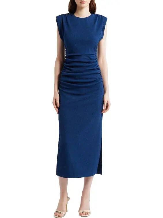 Vince Camuto Cap Sleeve Textured Knit Midi Dress - Navy